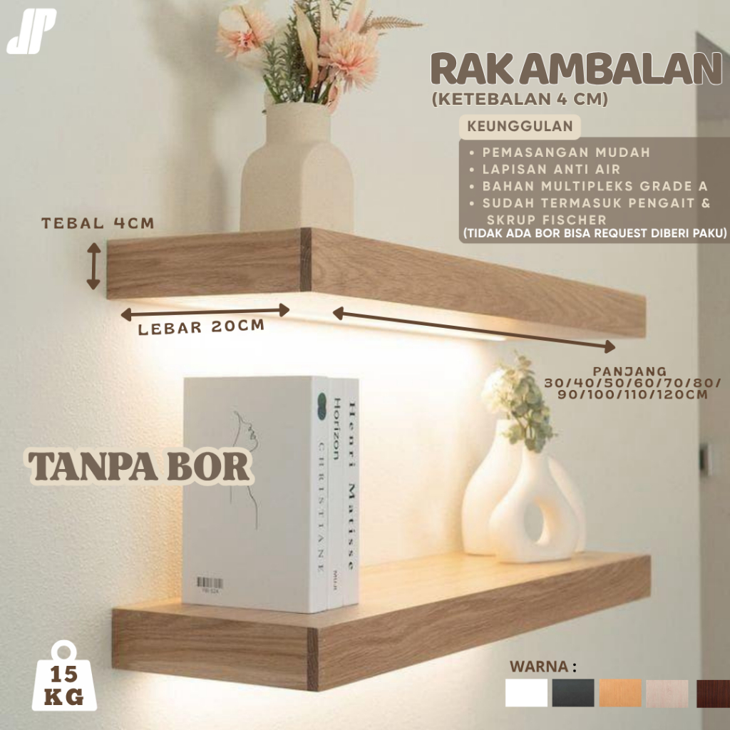 AESTHETIC WALL SHELF 4CM THICK 20CM WIDTH / RAK DINDING DEKORASI ...