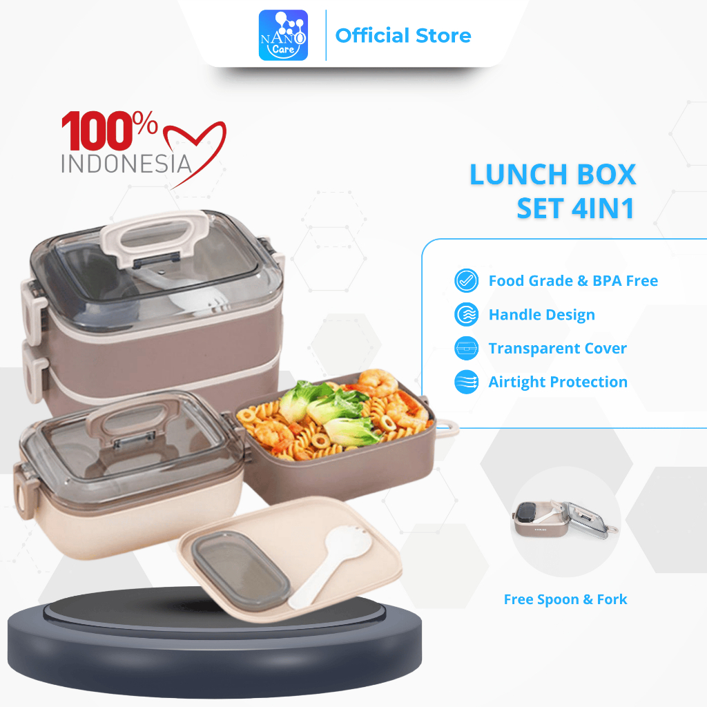 Nano Care Lunch Box Set 4 in 1 BPA Free Food Grade Spill-Proof Lunch ...