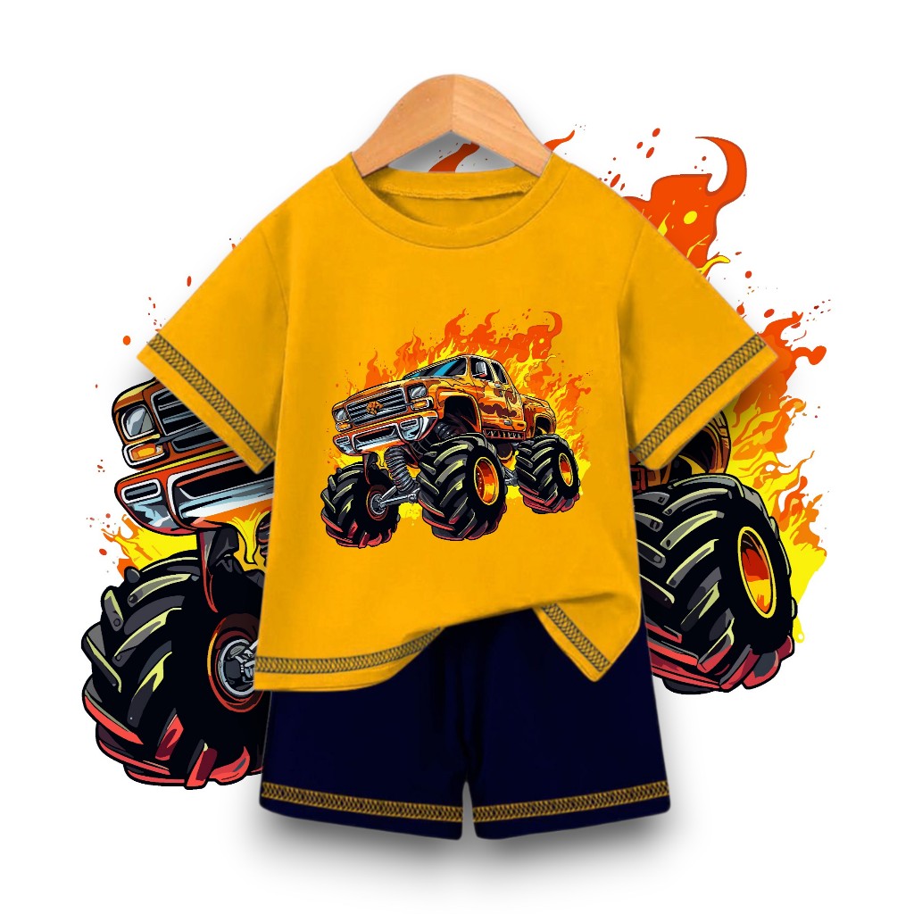BLET - Children's clothing set DTF SCREEN PRINTING Monster truck Fire ...