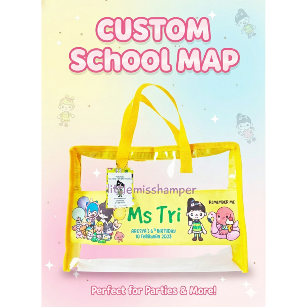 Custom school map folder bag mica custom children's birthday fidget bag ...