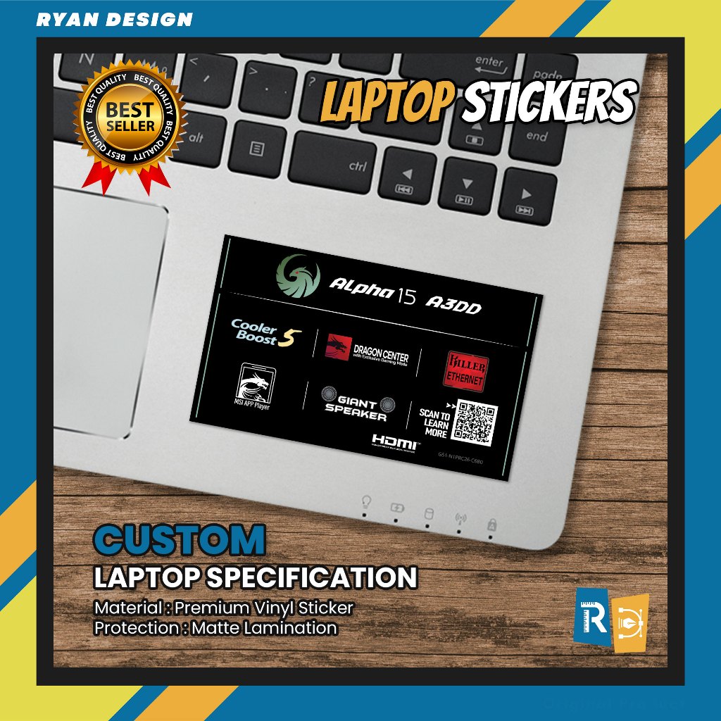 MSI Alpha 15 A3DD Vinyl Dof Specifications Sticker Laptop Features ...