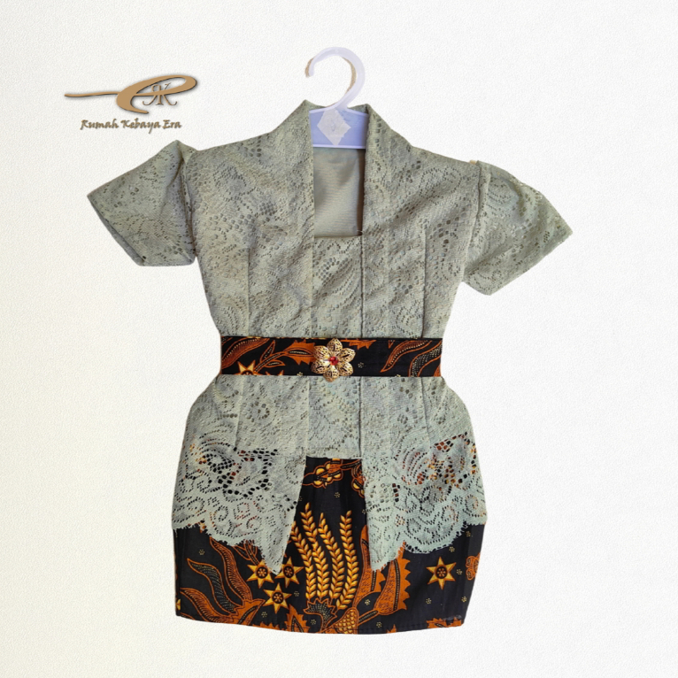Short Sleeve Kutubaru Kebaya Set for Baby & Girls with Lining + Short ...