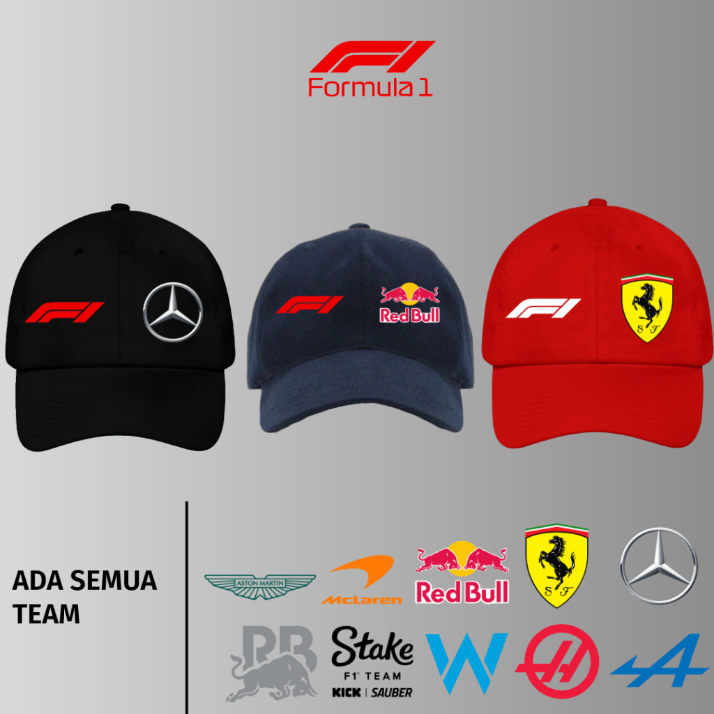 F1 BASEBALL CAP TEAM LOGO RIGHTKiri FERRARI MCLAREN MERCEDES REDBULL ...