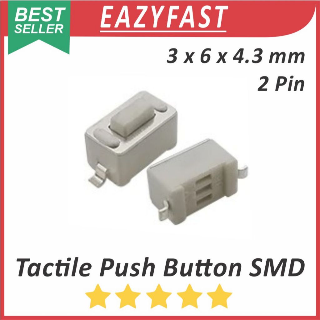 TOMBOL Tactical Push Button Switch Key SMD 3x6x4.3mm 2P 2 Pin Legs 3 x ...