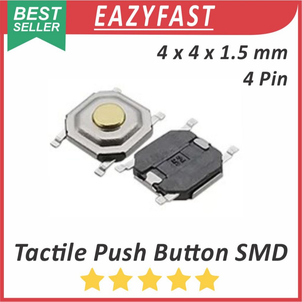 TOMBOL Tactical Push Button Switch Key SMD 4x4x1.5mm 4P 4 Pin Legs 4 x ...
