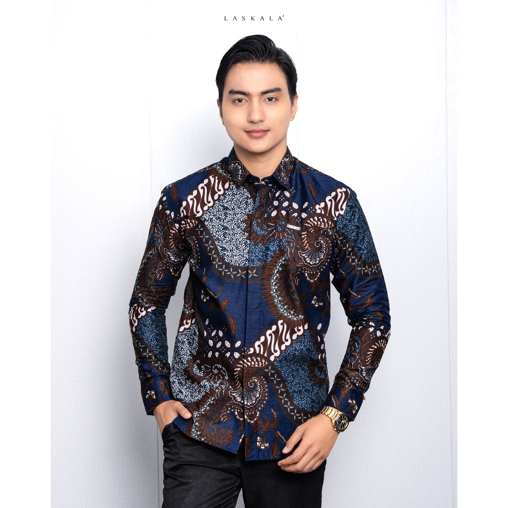 LASKALA BATIK Premium Elora Men's Slimfit Long Sleeve Kemeja Batik ...