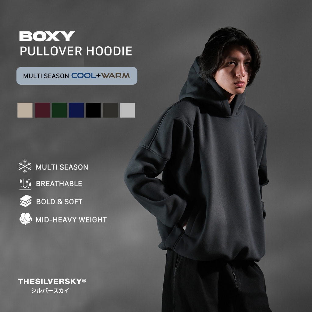 Thesilversky Hoodie Boxy Premium Pullover Men's Women's Plain Oversized ...