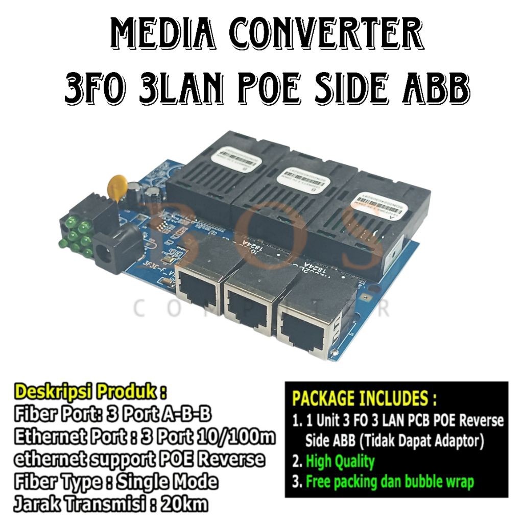 MEDIA CONVERTER 3 FO 3 LAN POE SIDE ABB 3 FIBER OPTIC 3 LAN 3F3E ...