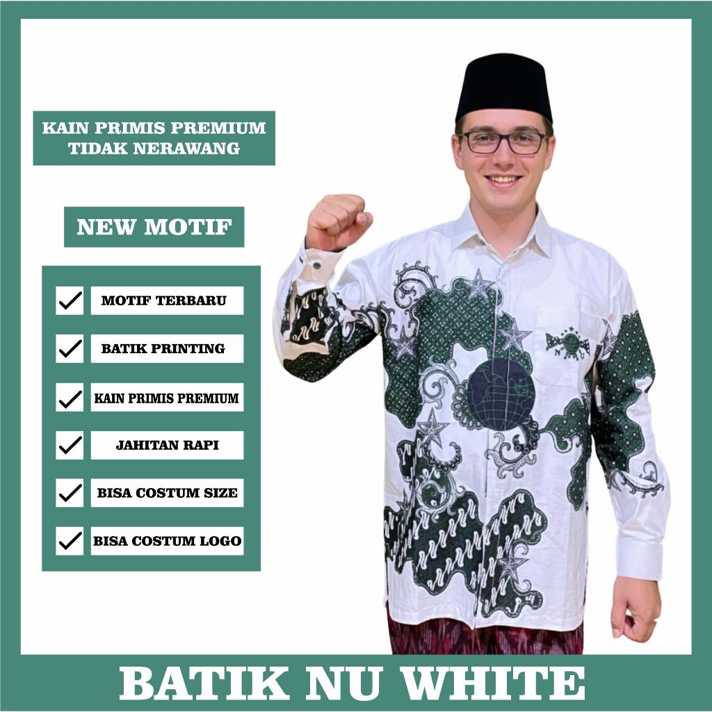 KEMEJA NU White Batik NU White Shirt NU Batik Uniform NU White Motif ...