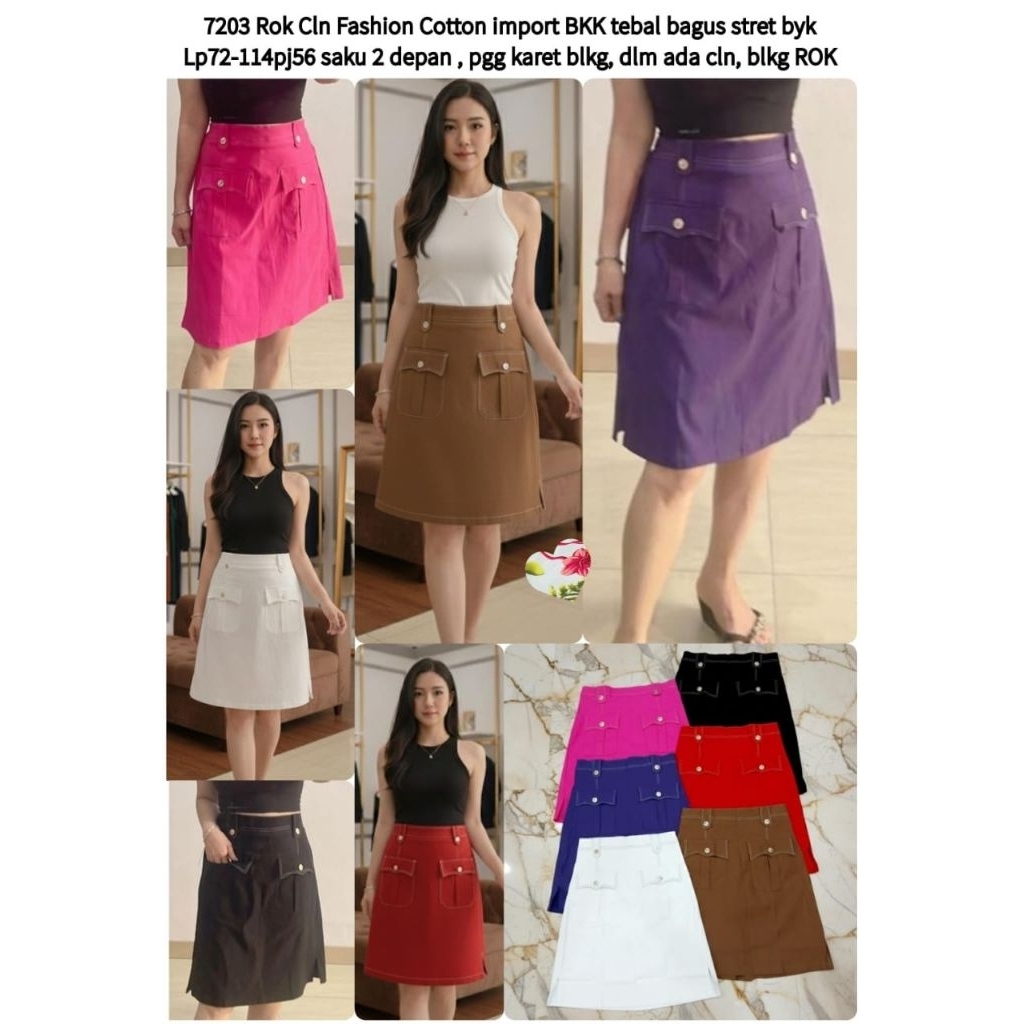 ..MS 7203 Skirt Cln Fashion Cotton BKK thick good stretch byk | Shopee ...