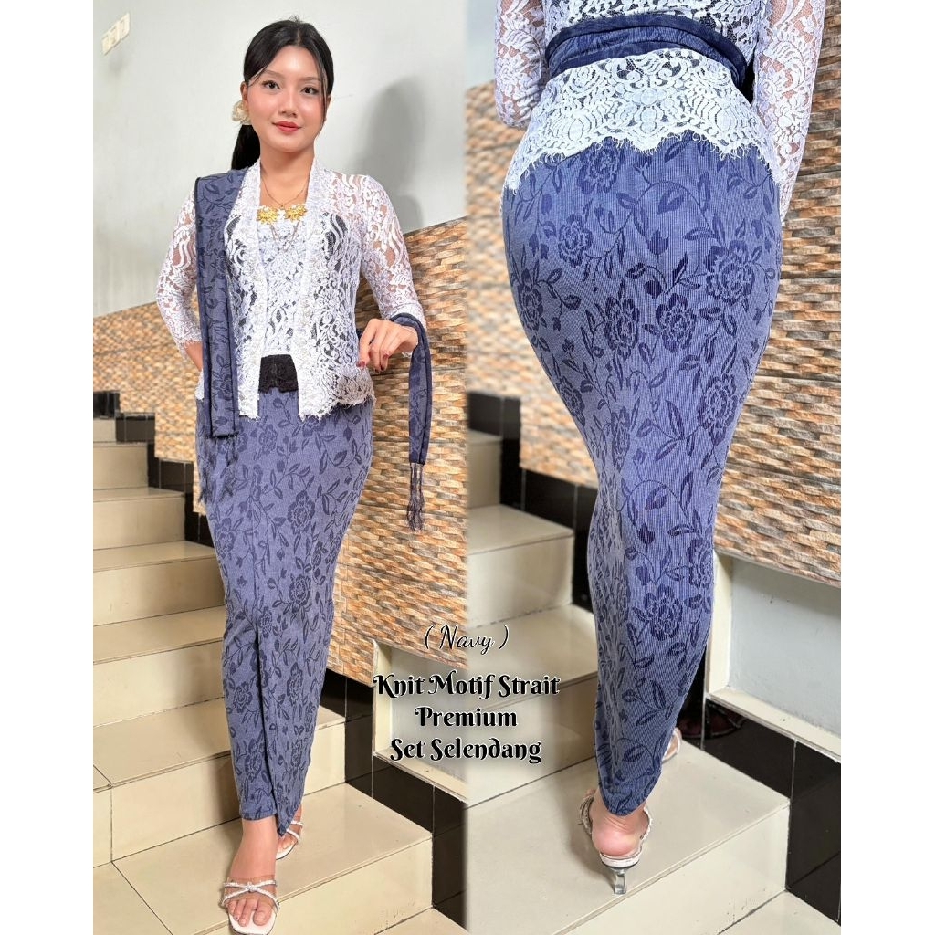 Knit Skirt Shawl Set Kamen Knit strait Flower Motif Skirt Set Kebaya ...