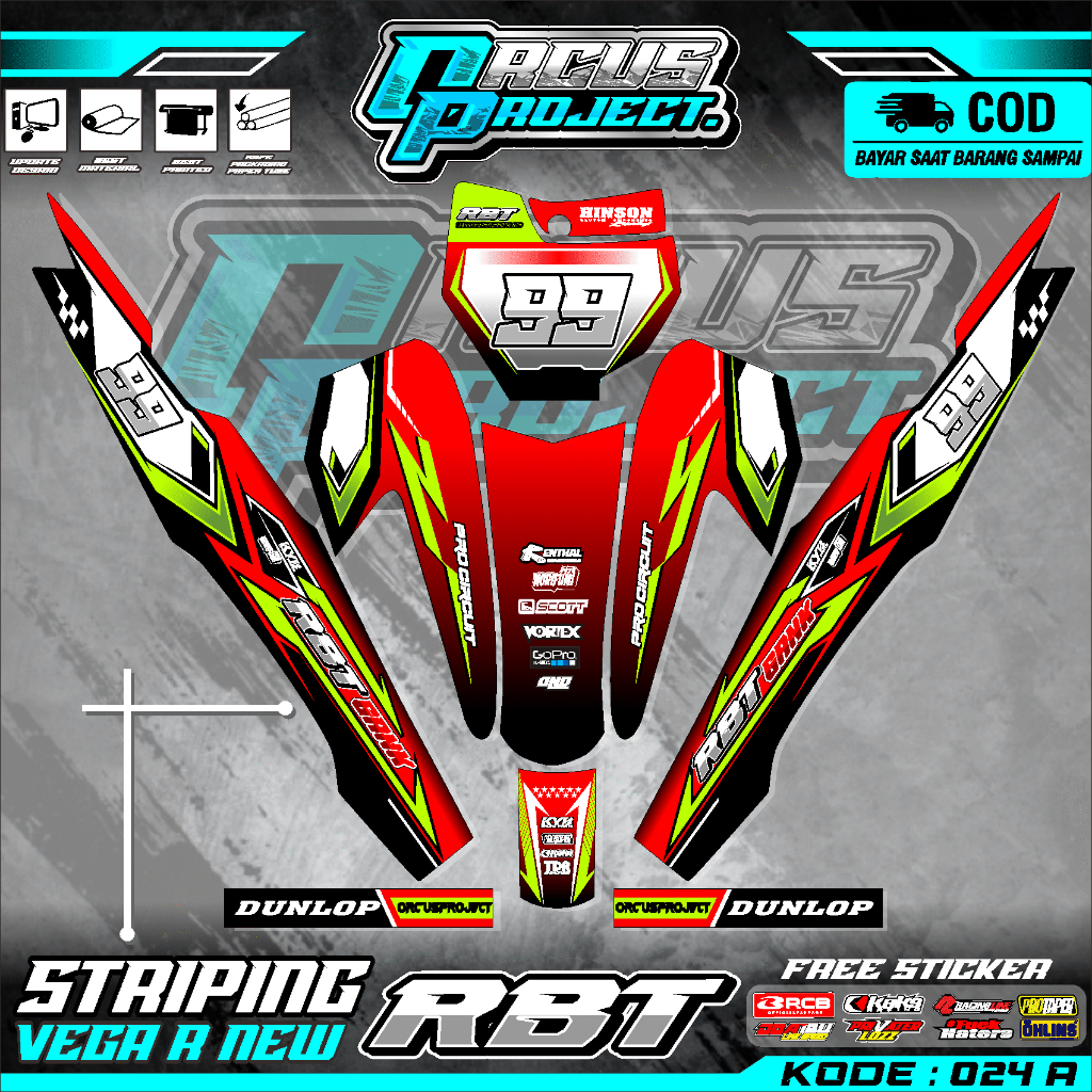 STICKER STRIPING VEGA R NEW MOTOR RBT BEBEK MODIF SUPERMOTO CODE 024 ...