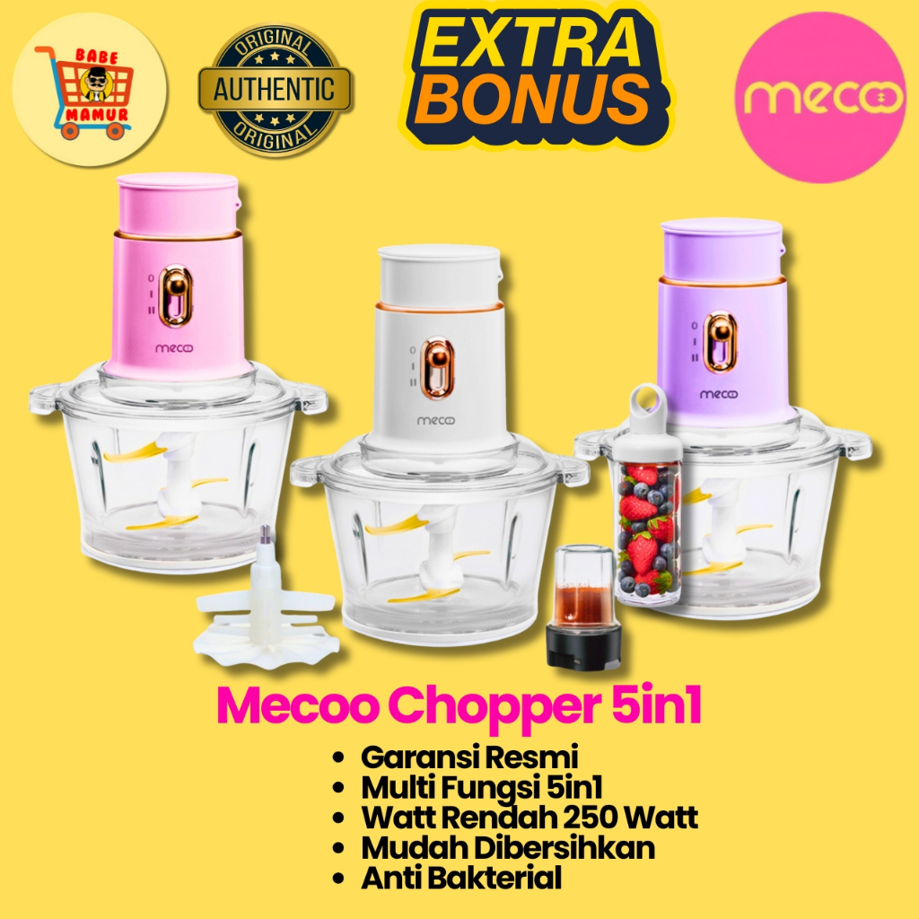 Mecoo 5-in-1 Aesthetic Chopper Antibacterial Odorless Low Watt BPA Free ...