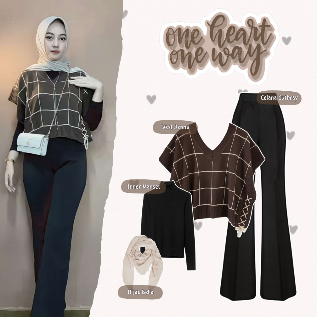 One Set Jenna Hijab Style Korean Look (Vest + Cuff + Cutbray Pants ...