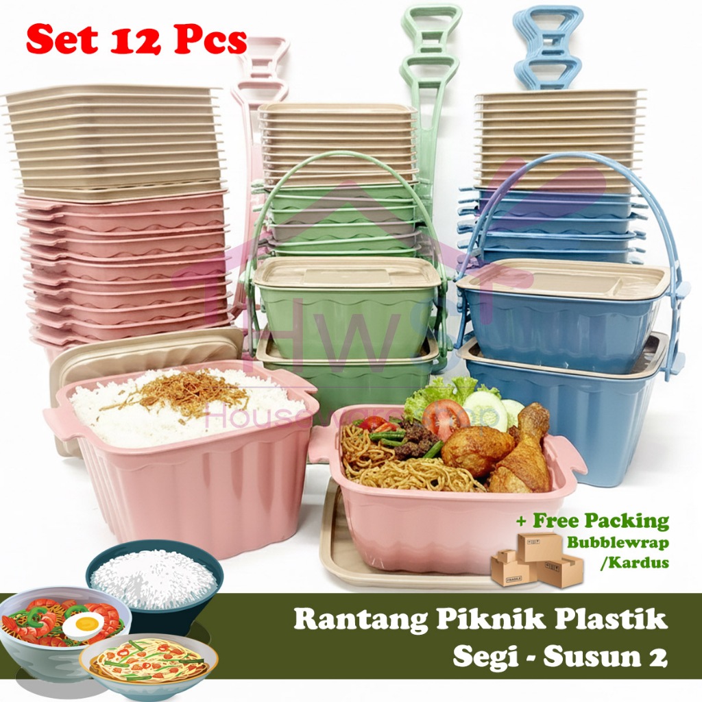 Set of 12 2-Tier Plastic Square Food Containers Tamiya Food Containers ...