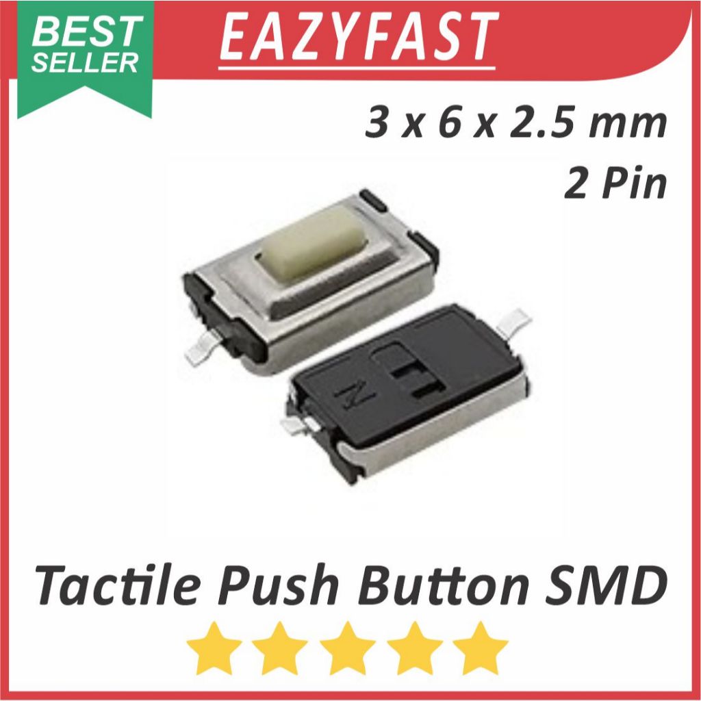 TOMBOL Tactical Push Button Switch Key SMD 3x6x2.5mm 2P 2 Pin Legs 3 x ...