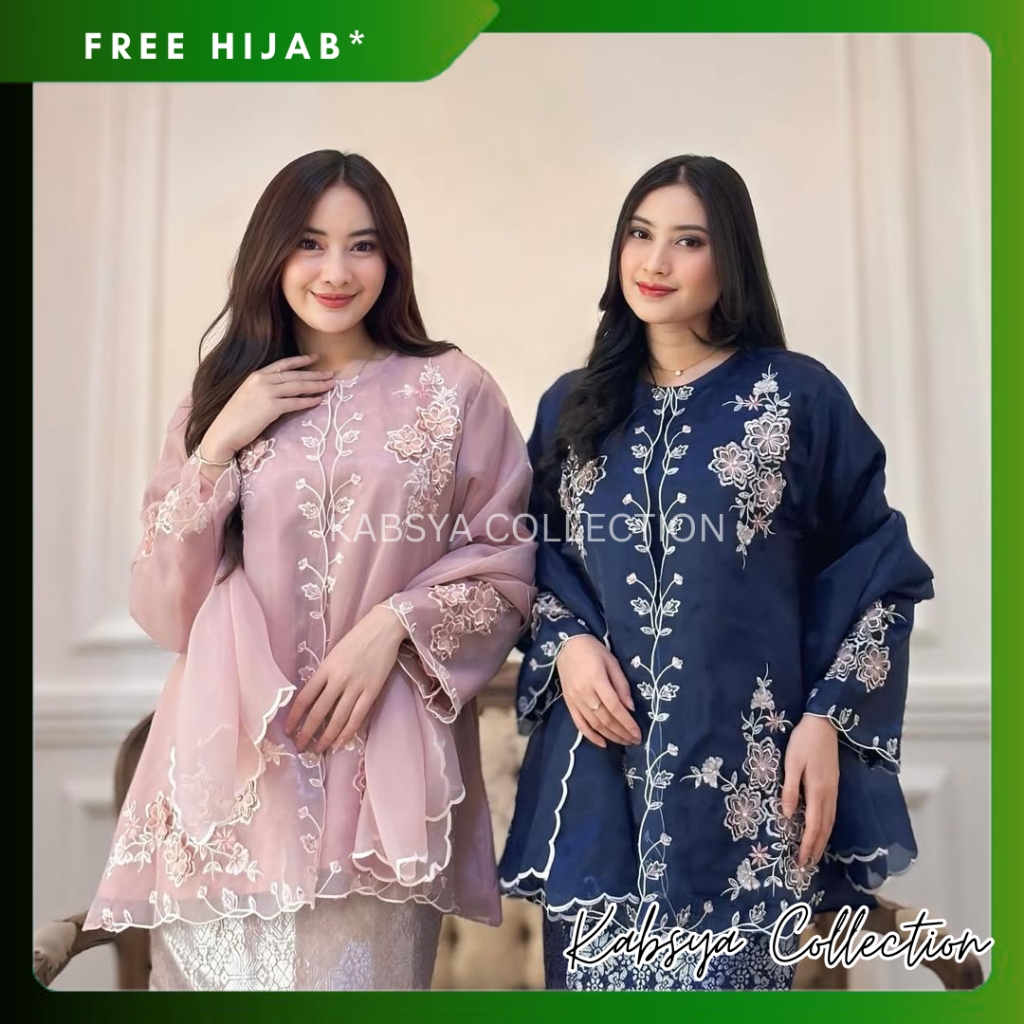 Setelan Kebaya Kurung Organza Fuji Sulaman Bunga Premium beserta ...