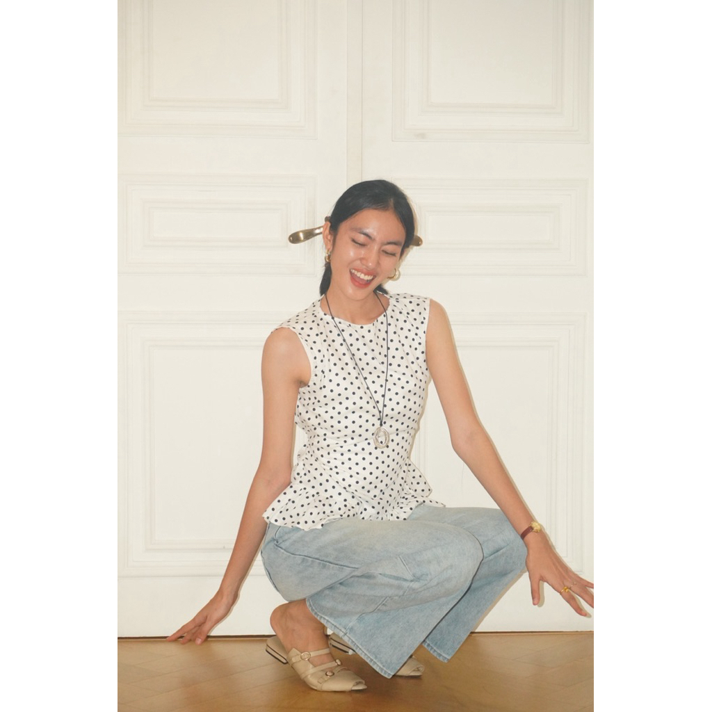 MISMIS - Niki Sleeveless Top | Inner cardigan | Inner top | Polka Dot ...