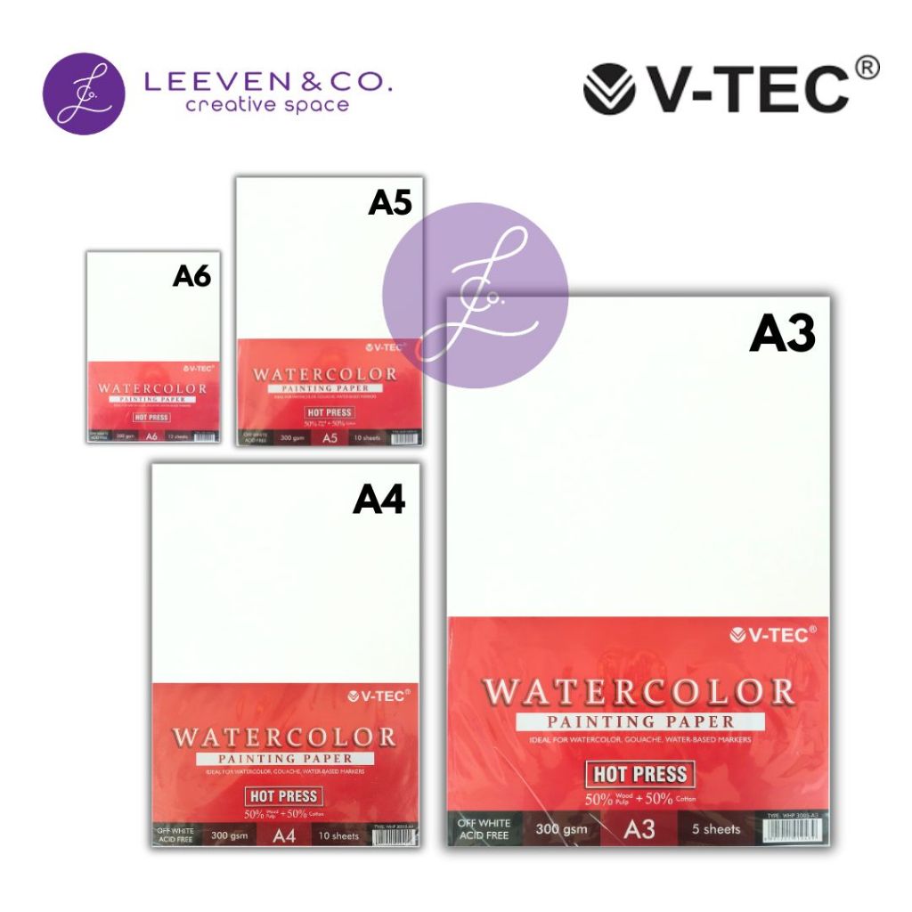 V-TEC WATERCOLOR PAPER HOT PRESS 300GSM A3 A4 A5 A6 Sketch Book Art ...