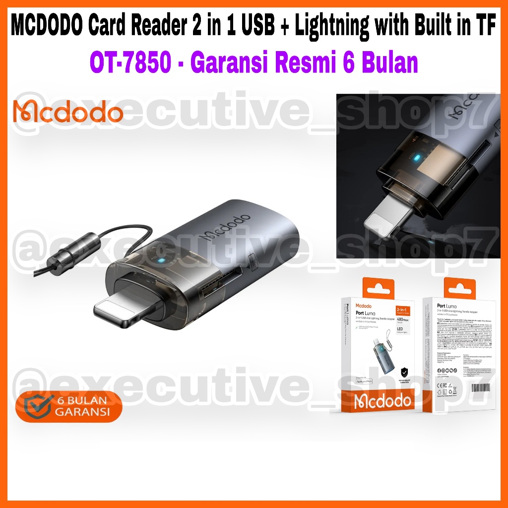 Mcdodo Card Reader 2 in 1 USB+ Lightning with Built in TF OT-7850 ...