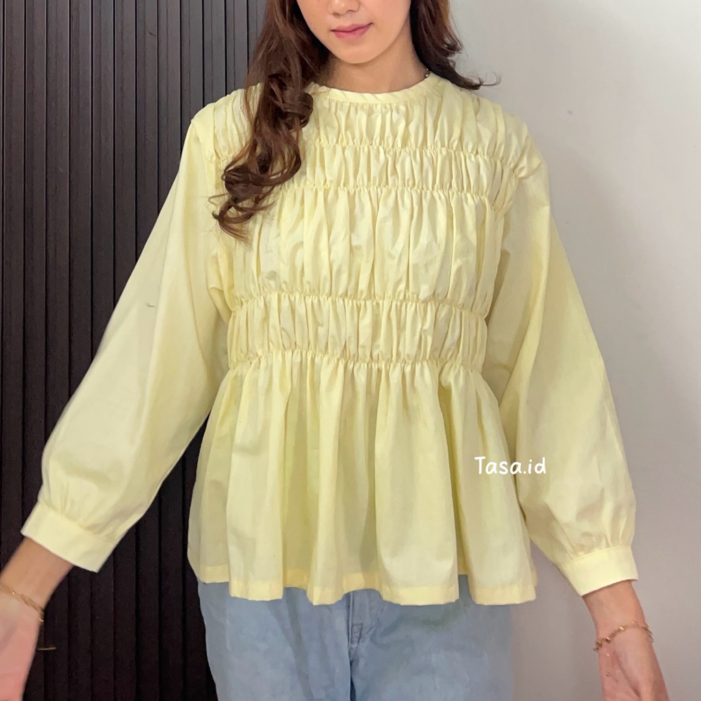 Tasa.id | Selina Korean Style Long Sleeve Chest Pleated Blouse | Tops ...