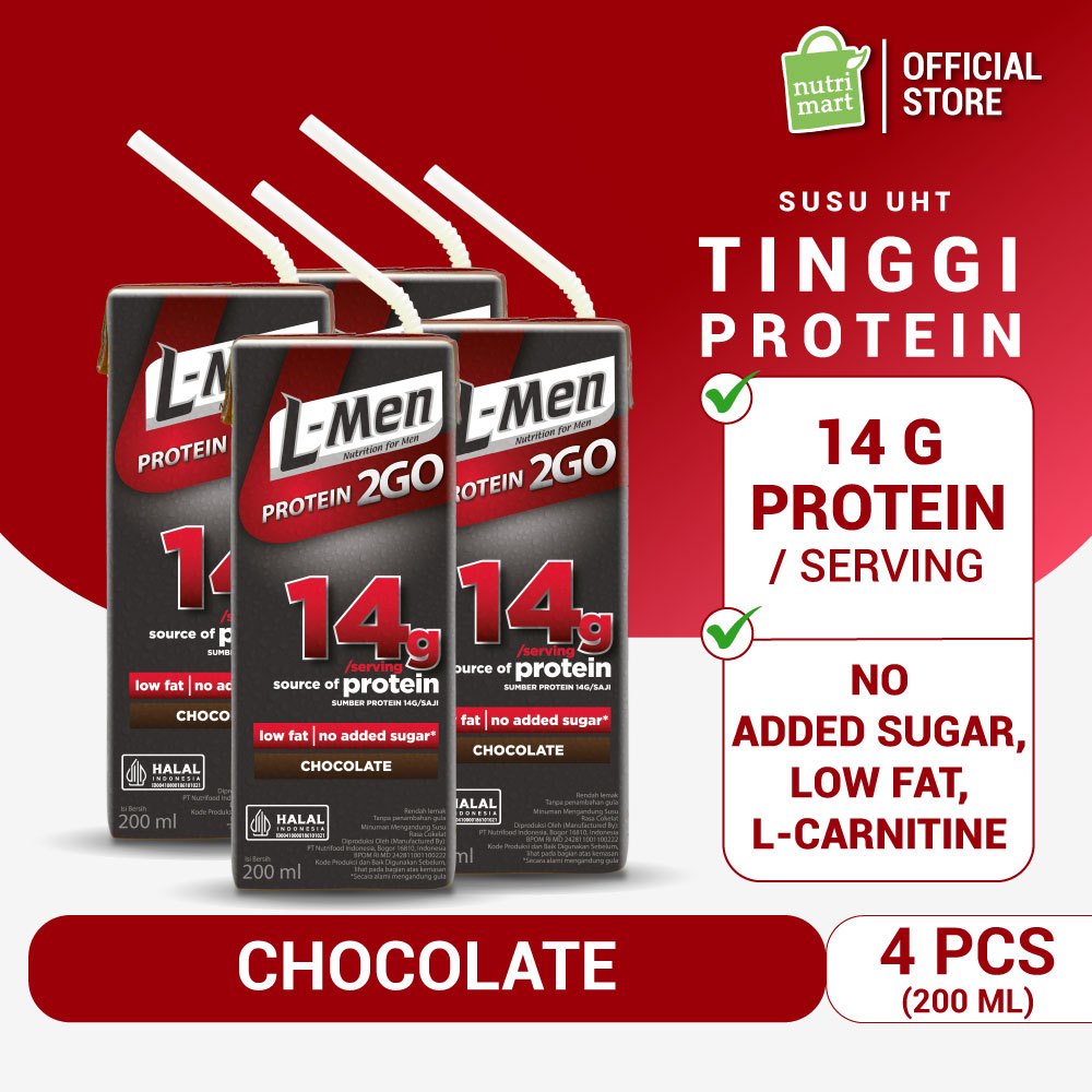 4 Pack - L-Men Hi Protein UHT 2 Go Chocolate 200 ML RTD Ready to Drink ...