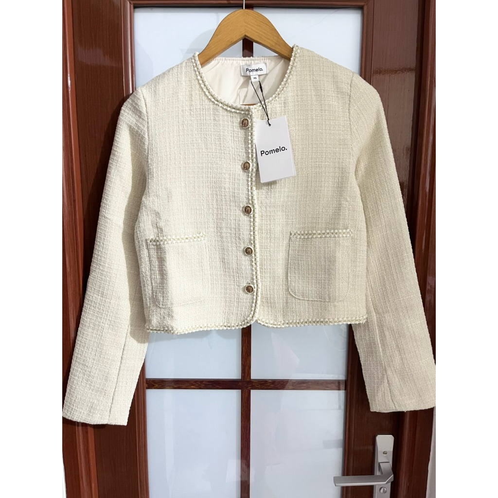 Pomelo original tweed blazer cream | Shopee Malaysia