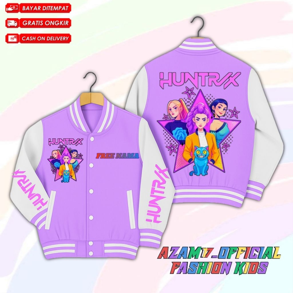 Kids Varsity Baseball Jacket Huntrix Film K-Pop Demon Hunters Free Name ...