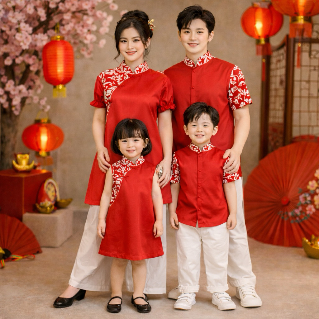 MERAH Elegant Red Family Chinese New Year Uniform | Chinese New Year ...