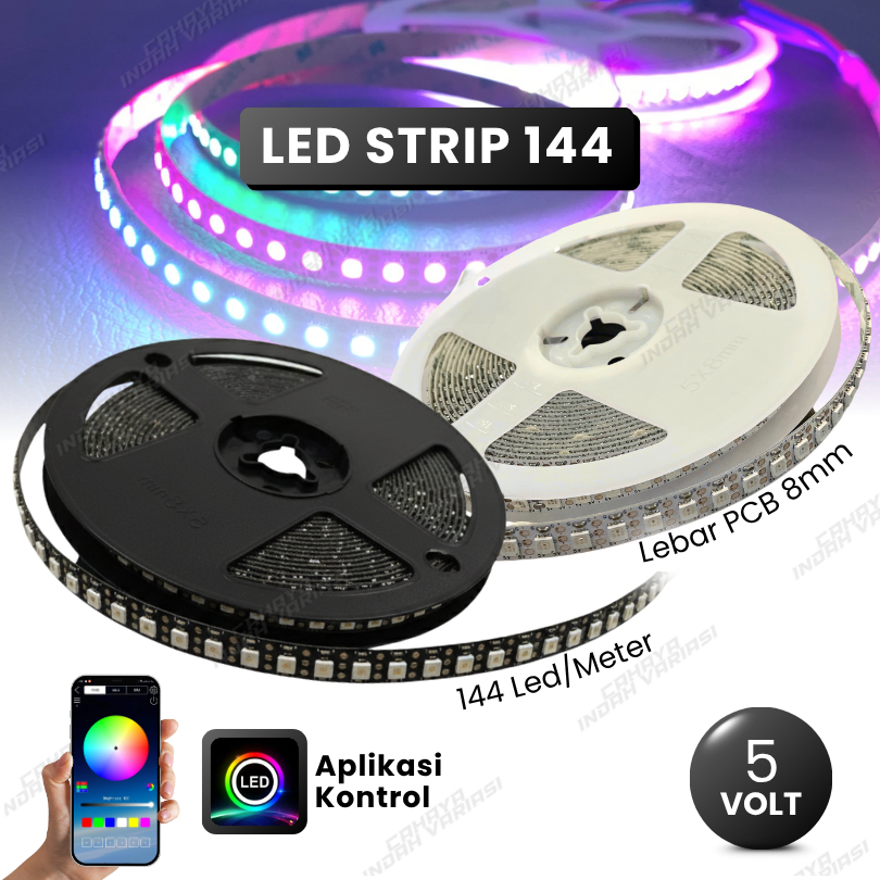 RGB LED STRIP LIGHTS WS2812B 5V 144 LED PER METER 8MM WIDTH BLACK WHITE ...