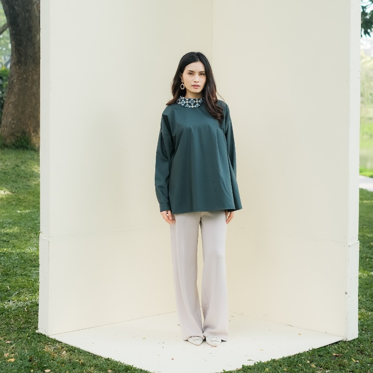 Kamima - Melora Series - Olva Blouse in Dark Green | Shopee Malaysia