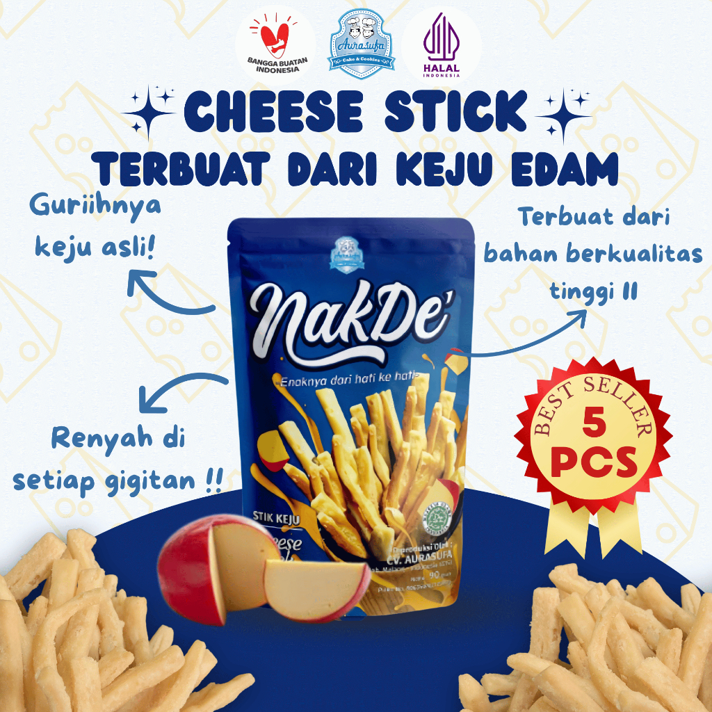 NakDe Cheese Stick Halal Food Edam Cheese Stick Snack Premium Pack of 5 ...