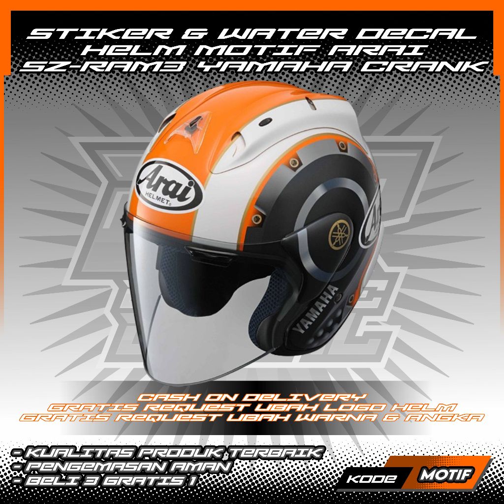 STICKER & WATER DECAL HELMET ARAI MOTIF SZ-RAM3 YAMAHA CRANK STICKER ...