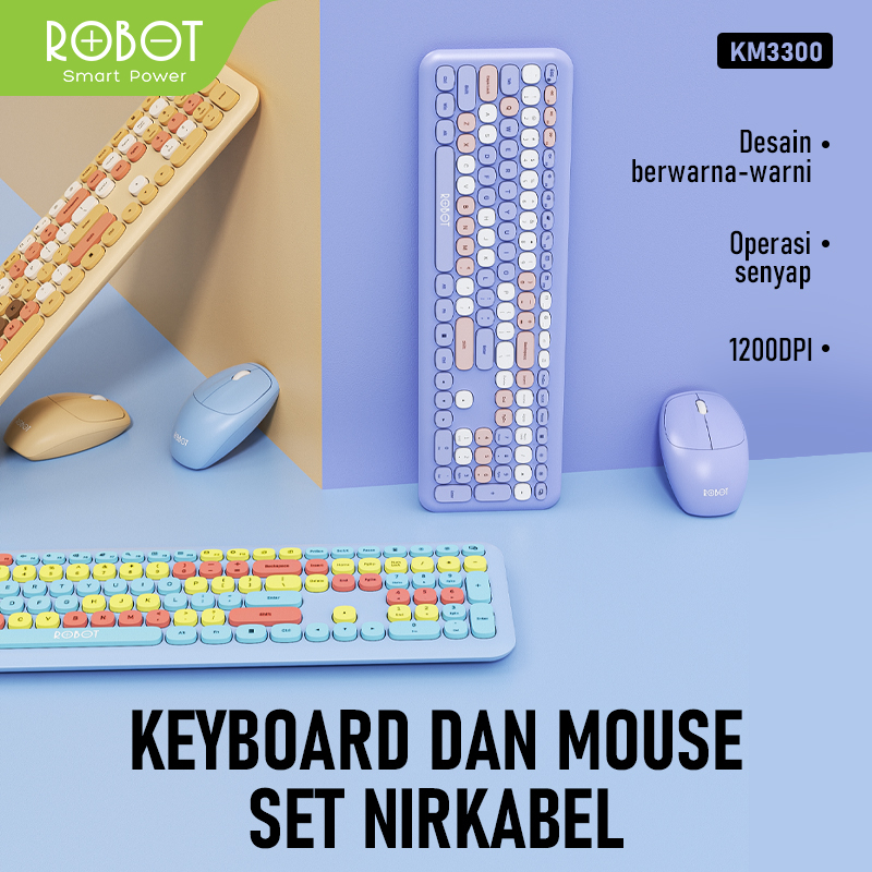 Robot Premium Set Wireless Mouse & Keyboard Combo KM3300 Silent Click ...