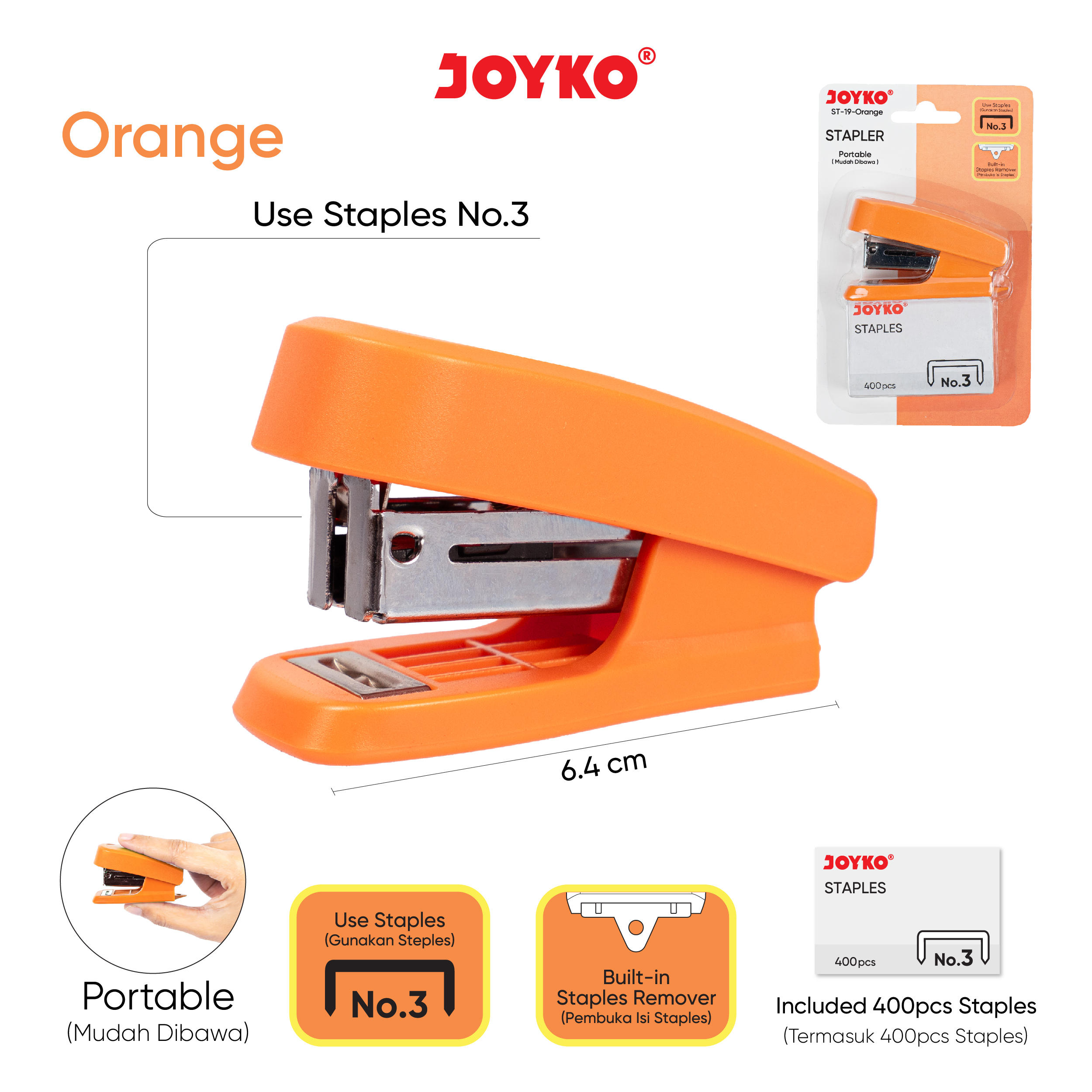 Joyko ST-19 Stapler and Staples Contents 1 Set (Stepler + Contents ...