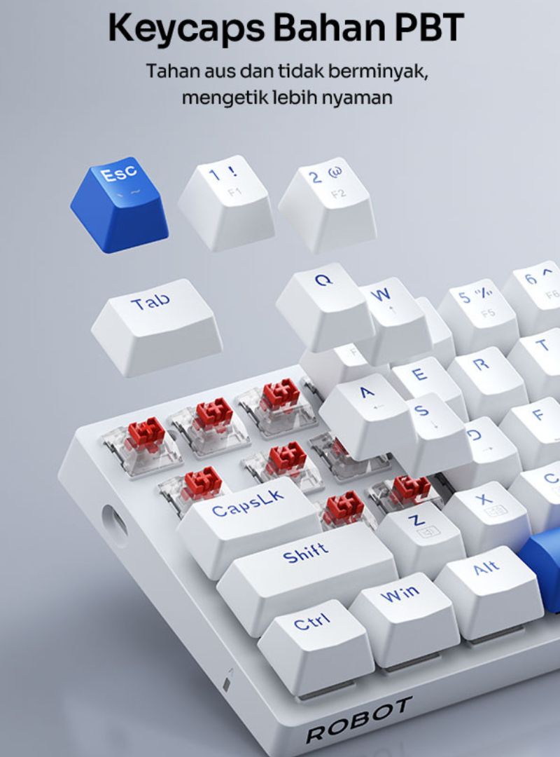 ROBOT Mechanical Gaming Keyboard Wired Compact 63 Keys PBT Keycaps ...