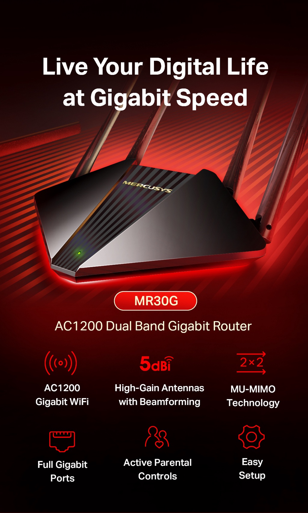 TP-Link | Mercusys MR30G | AC1200 WiFi 5 Router | Dual Band | Gigabit ...