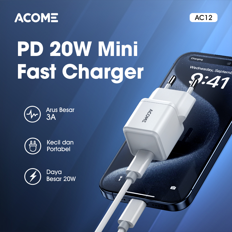 Acome AC12 Charger Head Adapter Single Port Type-C PD 20W Fast Charging White Original ...