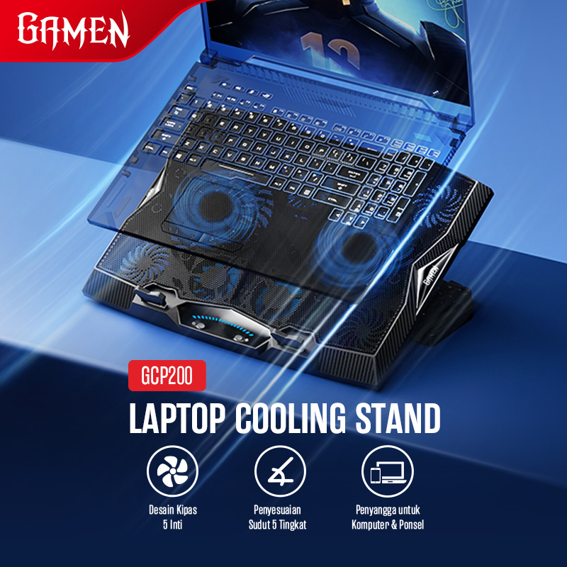 Gamen Cooling Pad Laptop Gaming Fan 5 Core 3900 RPM 6 Wind Speed Levels ...