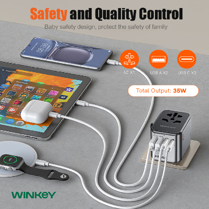 Winkey Universal Travel Adapter 35W PPS 5 Port USB & USB C PD - UTA02 ...