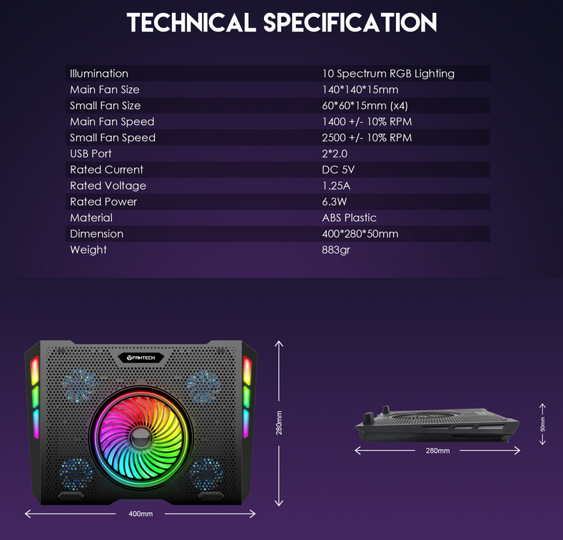 Fantech Cooling Pad RGB NC20 NC11 NC12 NC13 Laptop Cooler Cooling Fan ...