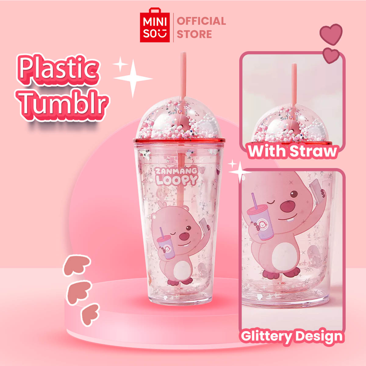 Miniso x ZANMANG Loopy Collection Bottle with Straw Plastic Bottle ...