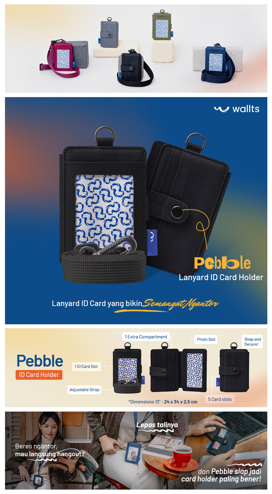 Wallts Pebble Black Wallts x Benerjuga Lanyard Name Tag ID Card Office Unisex Men Women | Shopee ...