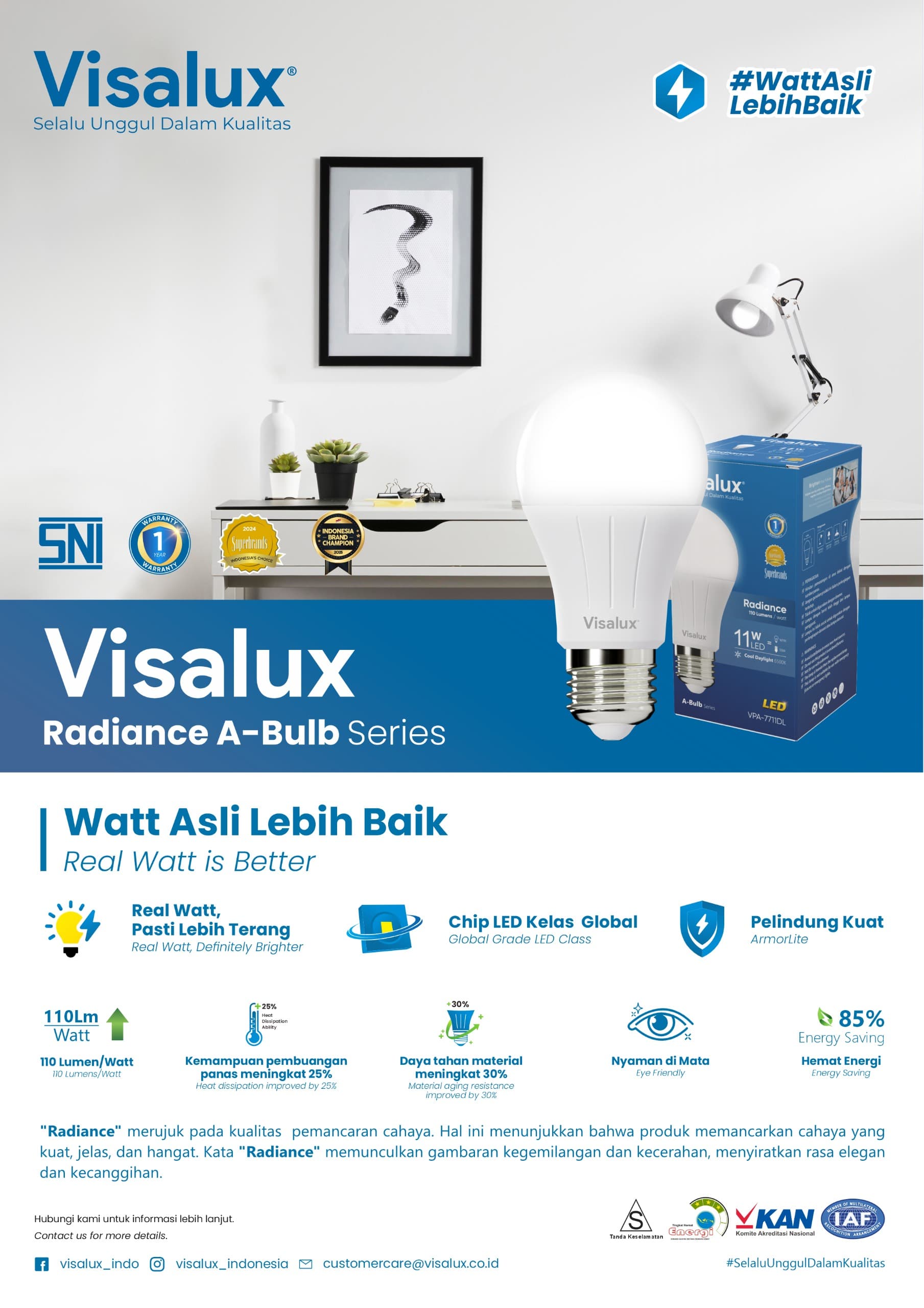 Visalux LED A-Bulb Radiance 6500K Daylight White 7W Lamp - Bundling ...