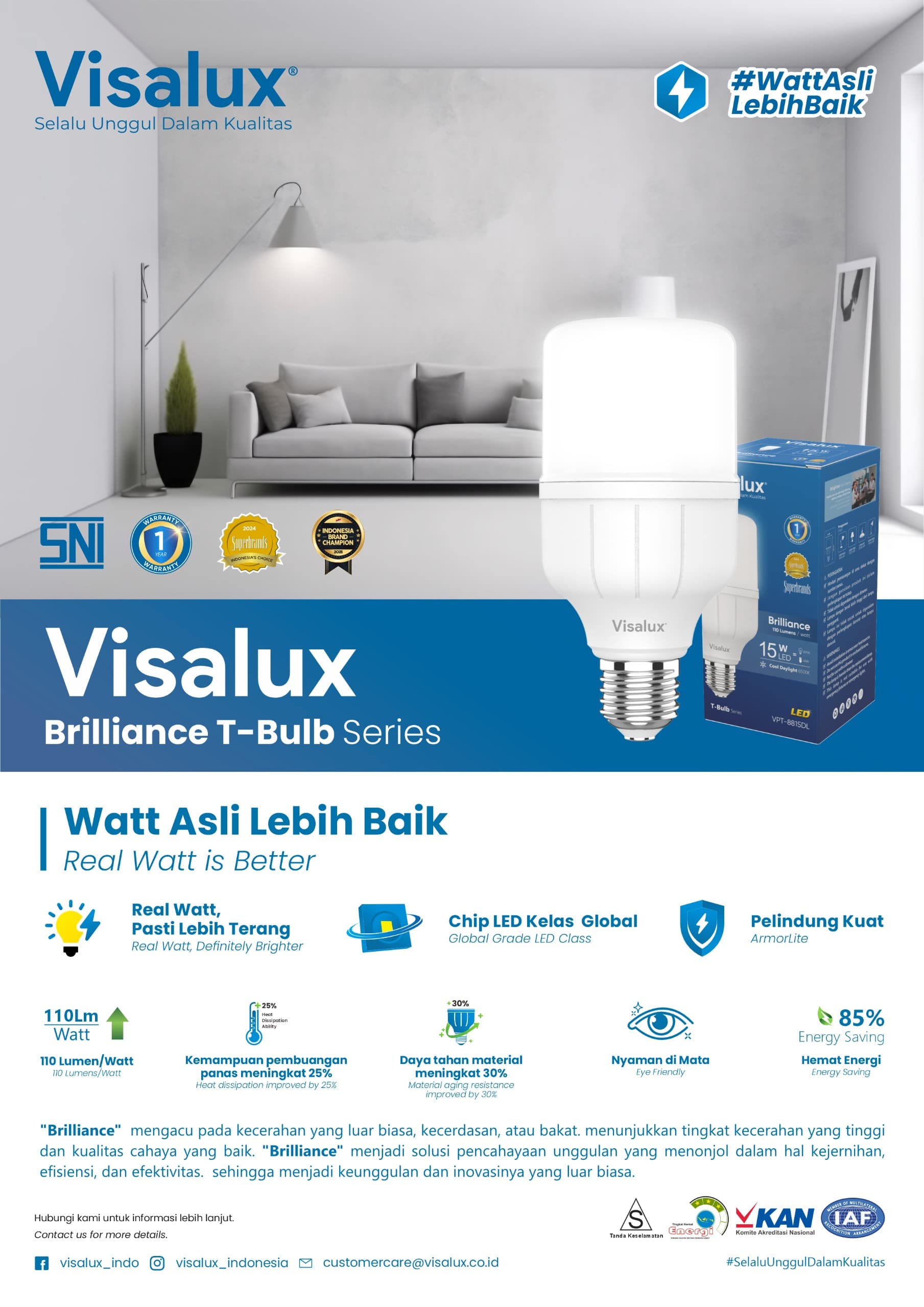 Visalux LED Lamp T-Bulb Brilliance 6500K Daylight White 20W - Bundling ...