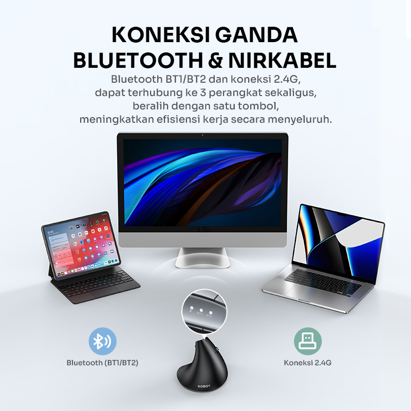 ROBOT Guru Master 2 Wireless Vertical Ergonomic Bluetooth & 2.4G Dual ...