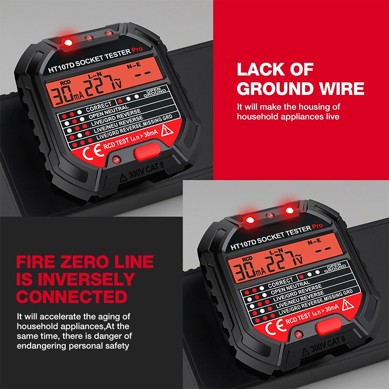 Socket Tester Digital HT107D Earthing Tester 48V-250V Electric Leak ...