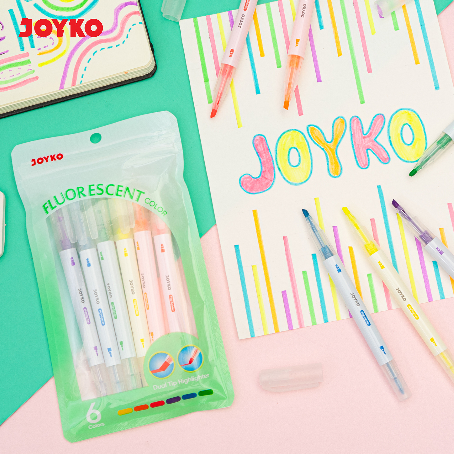 Joyko HL-100 Highlighter Colored Marker 1 Set of 6 Fluorescent Colors ...
