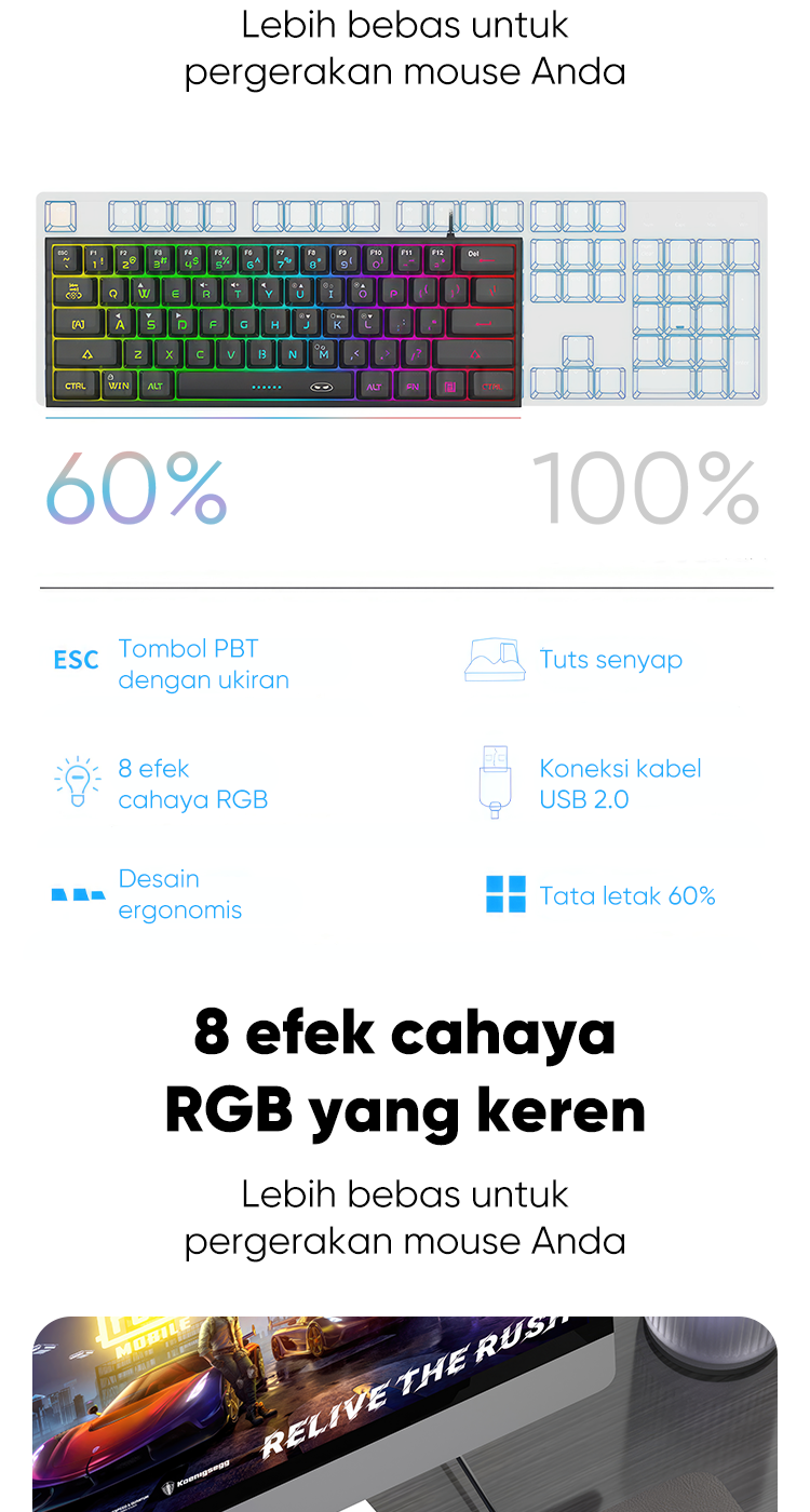 MAGEGEE Wired RGB Light 61 Keys Gaming Keyboard TS91 | Shopee Malaysia