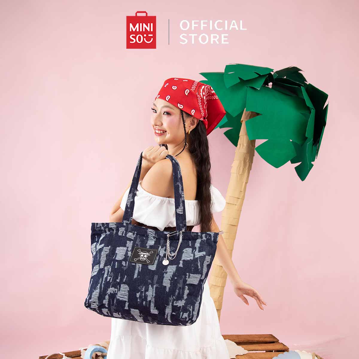 Miniso x One Piece Classic Collection Denim Shoulder Bag Fashionable Denim Fabric Shoulder Bag ...